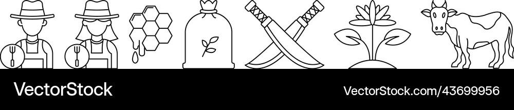 Farm line art icon set design template Royalty Free Vector
