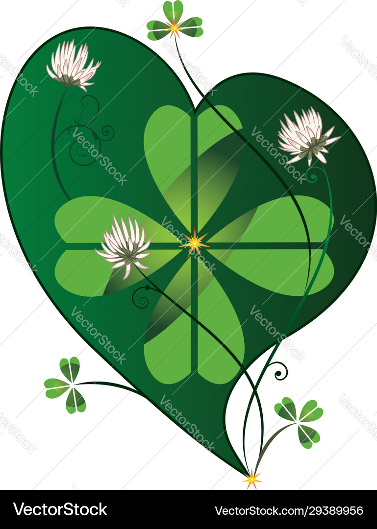 Flowers clover and heart Royalty Free Vector Image