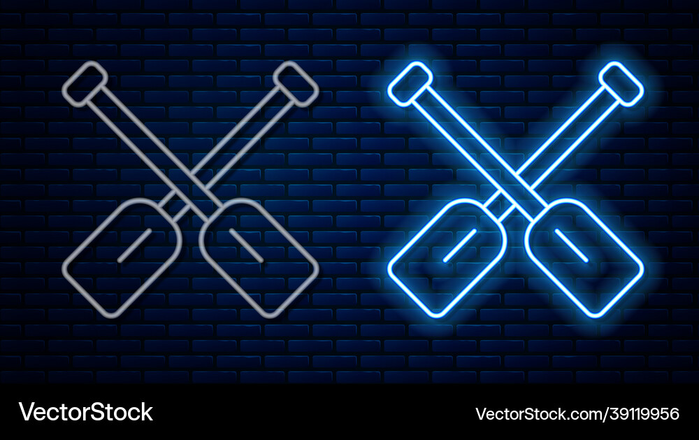 Glowing neon line paddle icon isolated on brick Vector Image