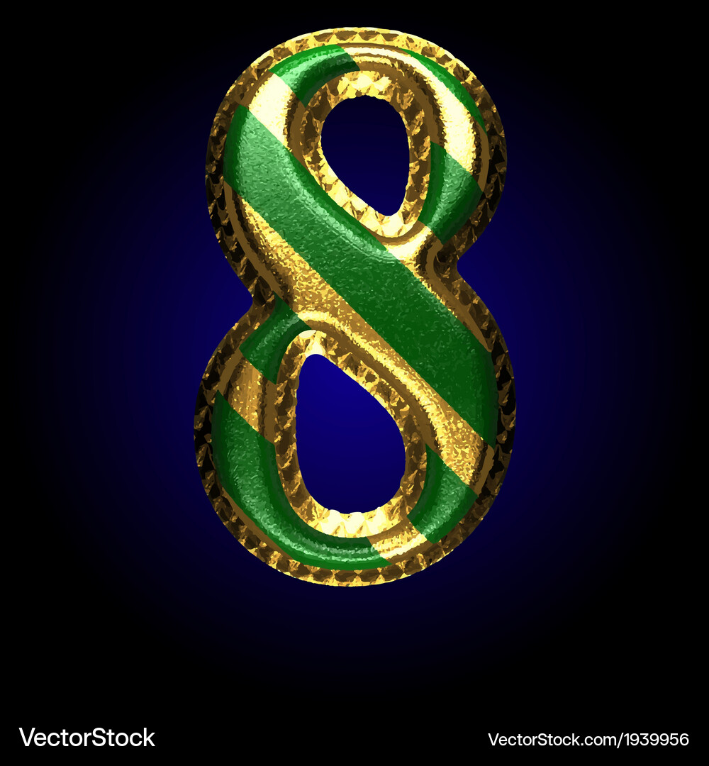 Golden and green letter 8 Royalty Free Vector Image
