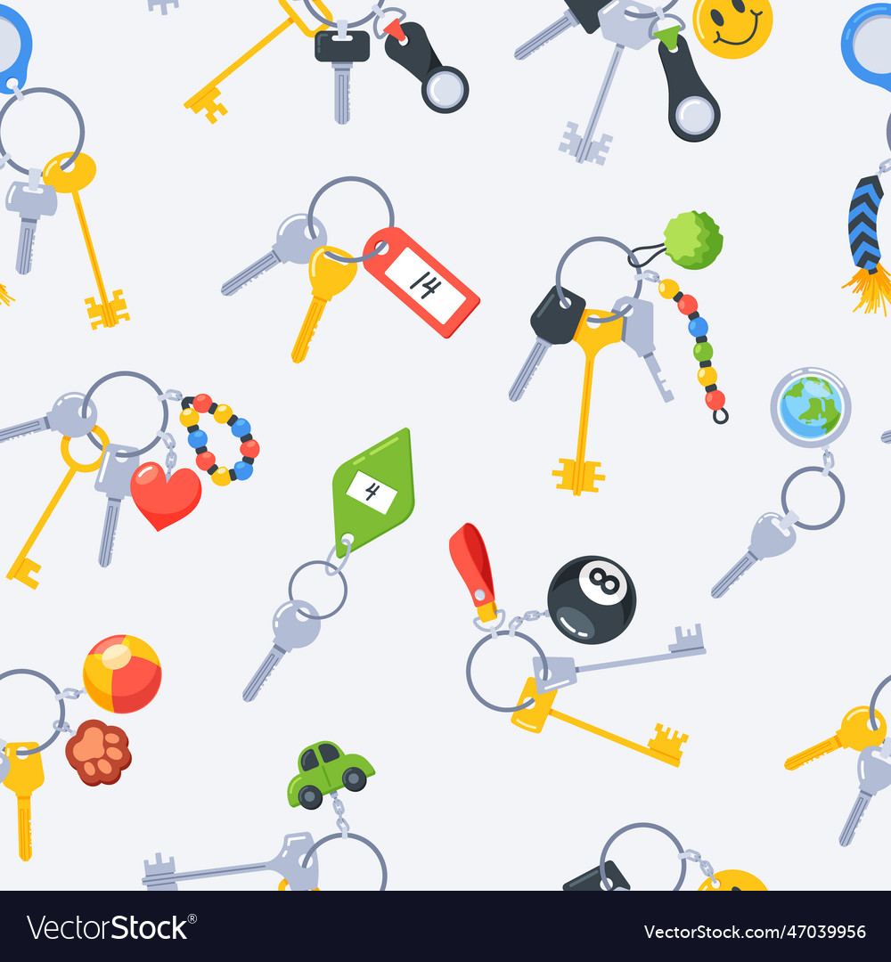 Keys and keychains seamless pattern with an array Vector Image