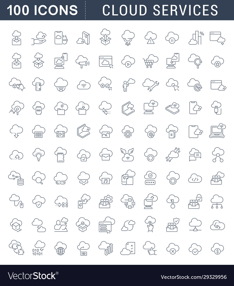 Set line icons cloud services Royalty Free Vector Image