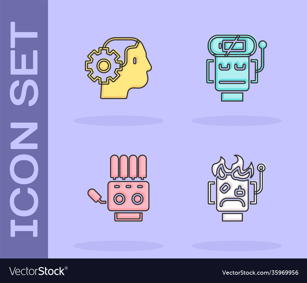 Set robot burned out humanoid robot mechanical Vector Image