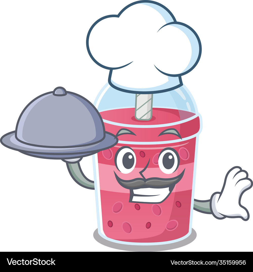 Strawberry bubble tea chef cartoon character Vector Image