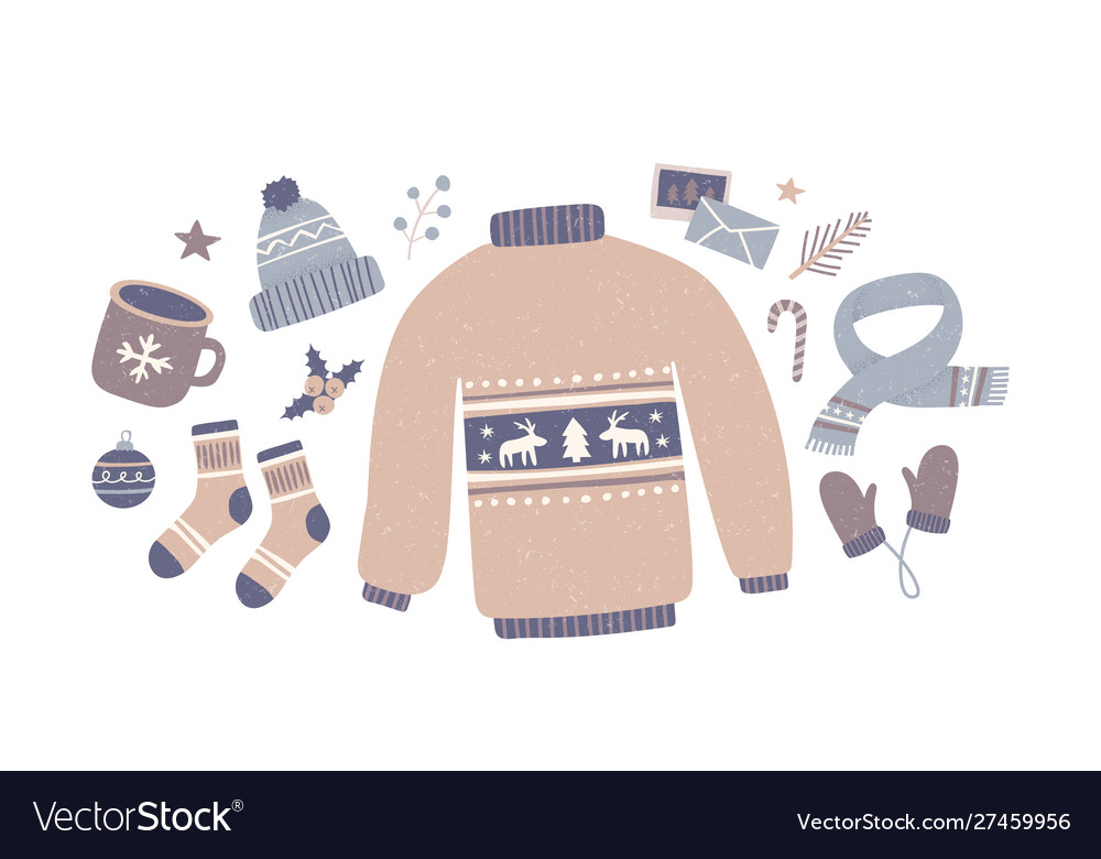 Winter elements collection clothes Royalty Free Vector Image