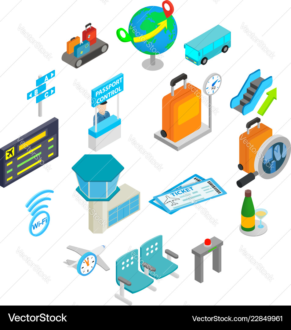 Airport isometric 3d icons Royalty Free Vector Image