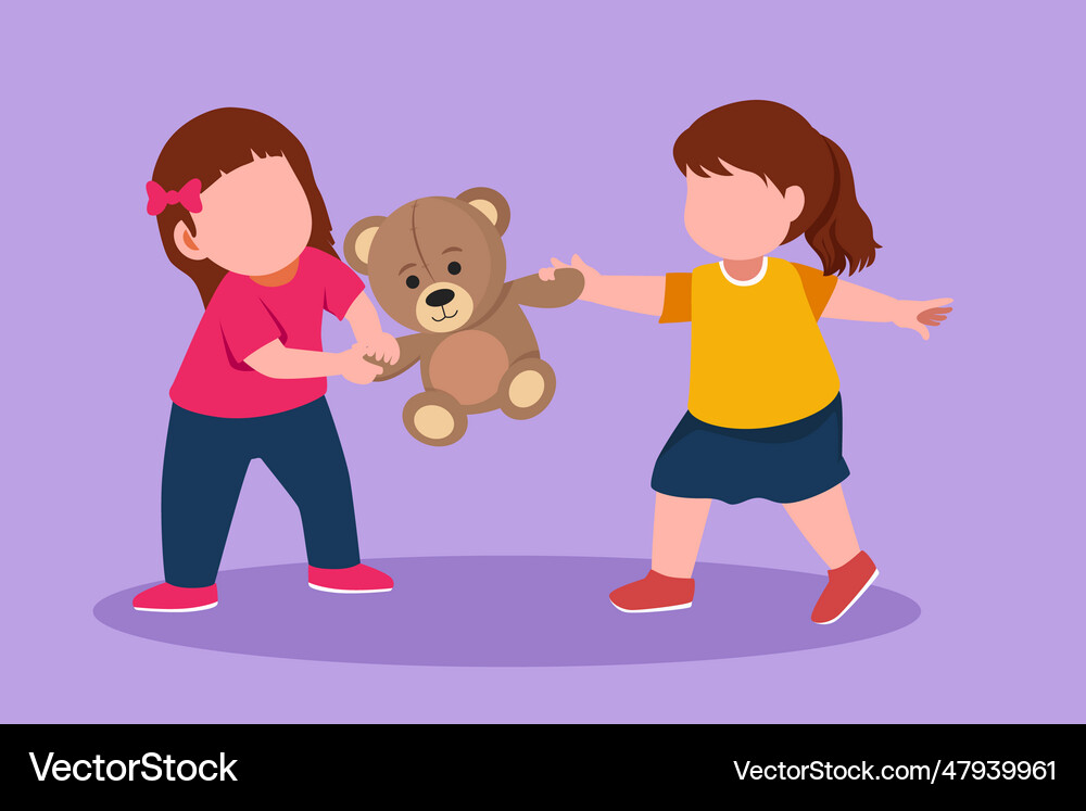 Character flat drawing two little girls fighting Vector Image