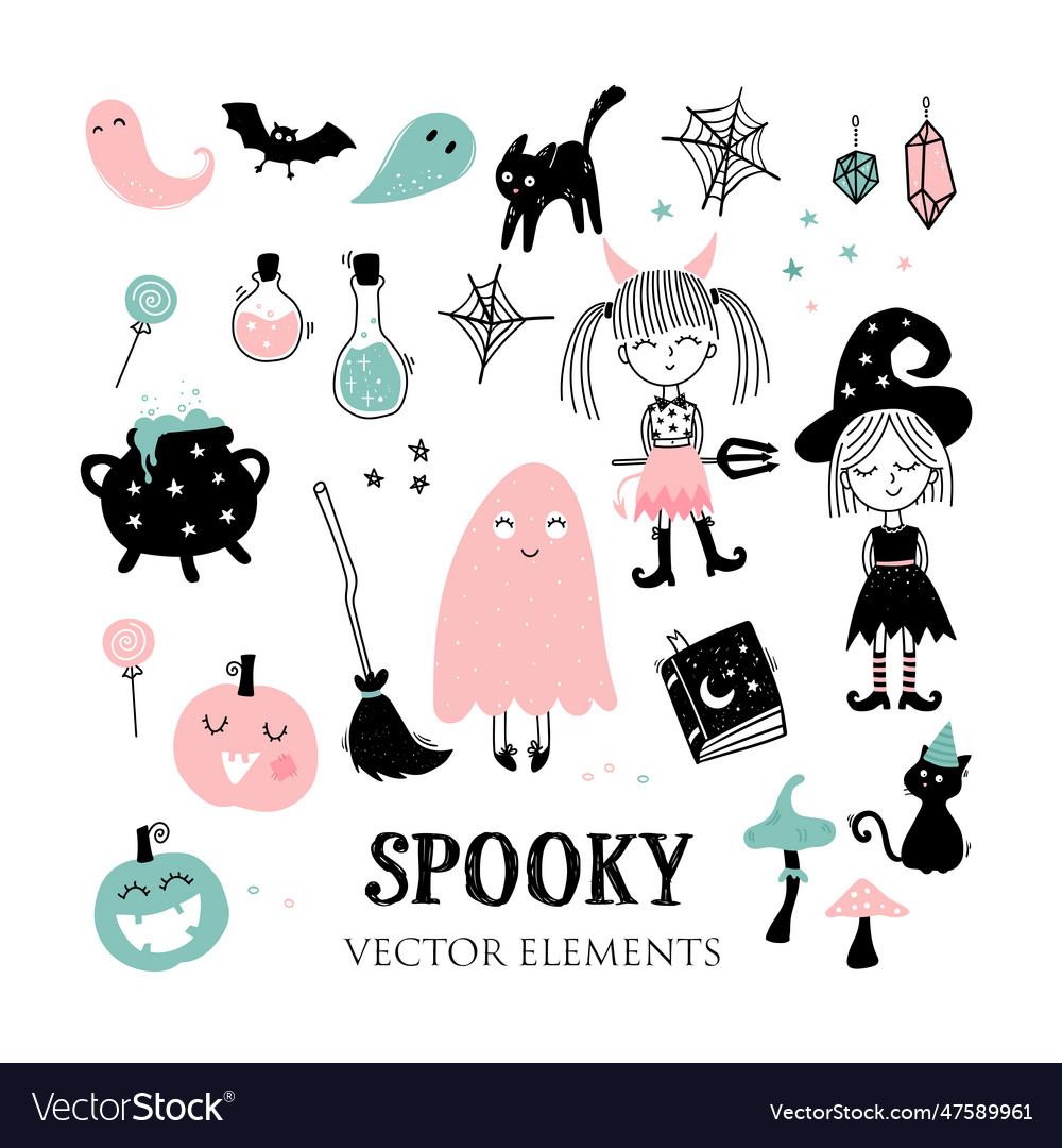 Cute hand drawn halloween design spooky Royalty Free Vector