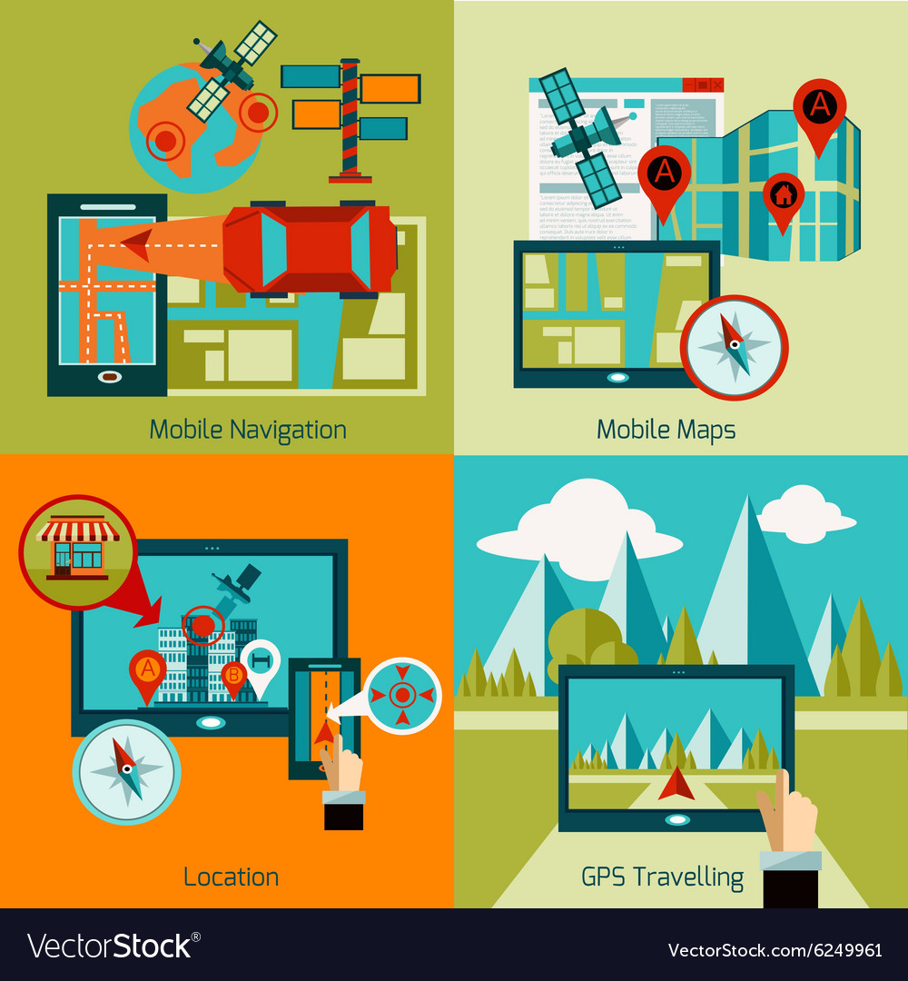 Gps navigation set Royalty Free Vector Image - VectorStock