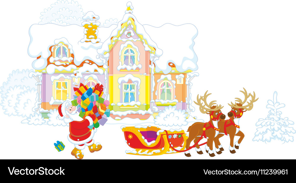 Santa loading gifts in his sleigh Royalty Free Vector Image