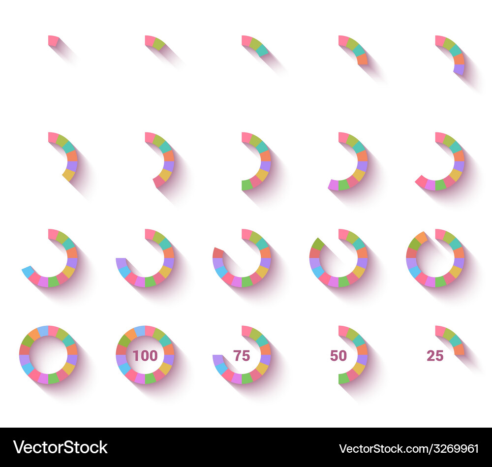 Set of brightly colored pie charts Royalty Free Vector Image