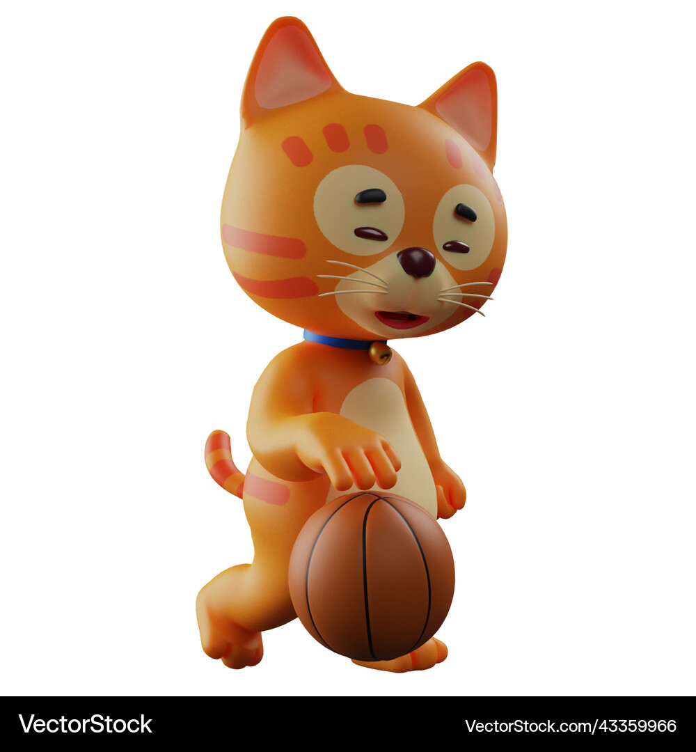 A cat 3d cartoon with dribble ball Royalty Free Vector Image