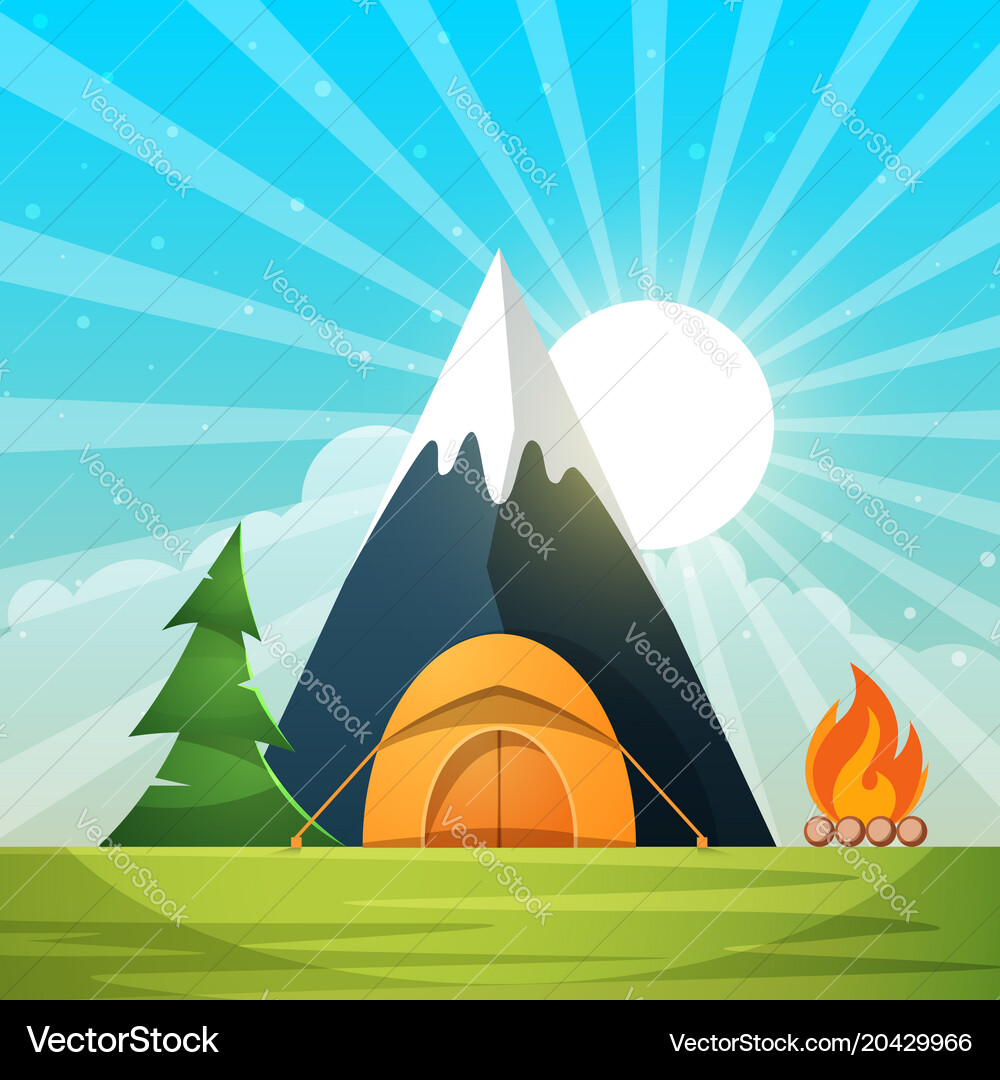 Cartoon paper landscape tree mountain fire Vector Image