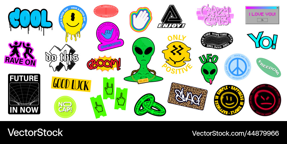 Cool colorful sticker pack collection trendy Vector Image