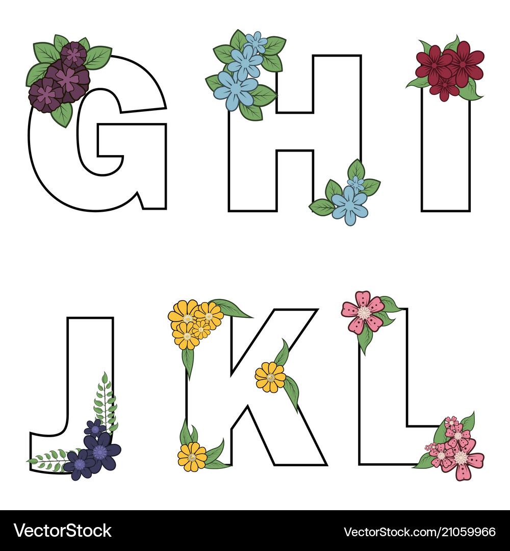 Floral alphabet isolated letters with Royalty Free Vector