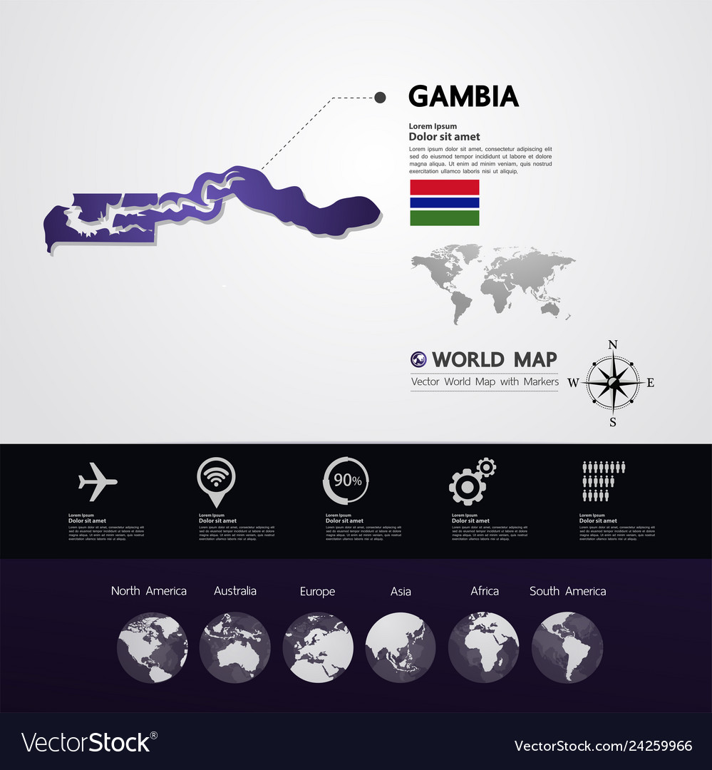 Gambia map Royalty Free Vector Image - VectorStock