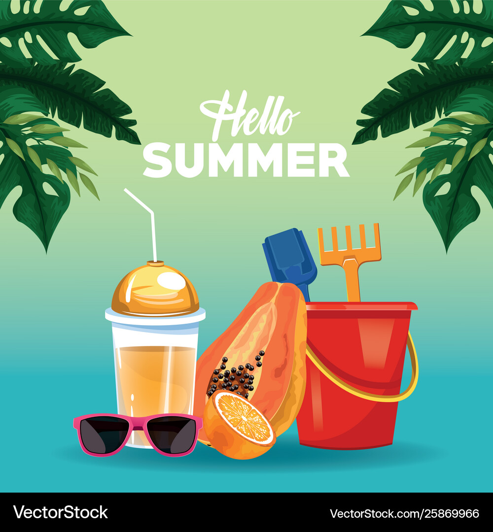 Hello summer poster card cartoons Royalty Free Vector Image