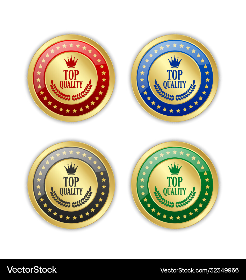 Set golden top quality badges on white Royalty Free Vector