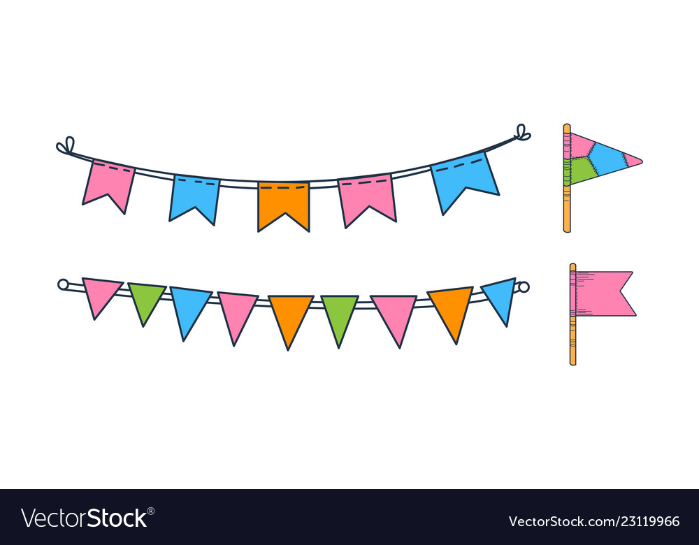 Set of hand drawn bunting flags holiday Royalty Free Vector