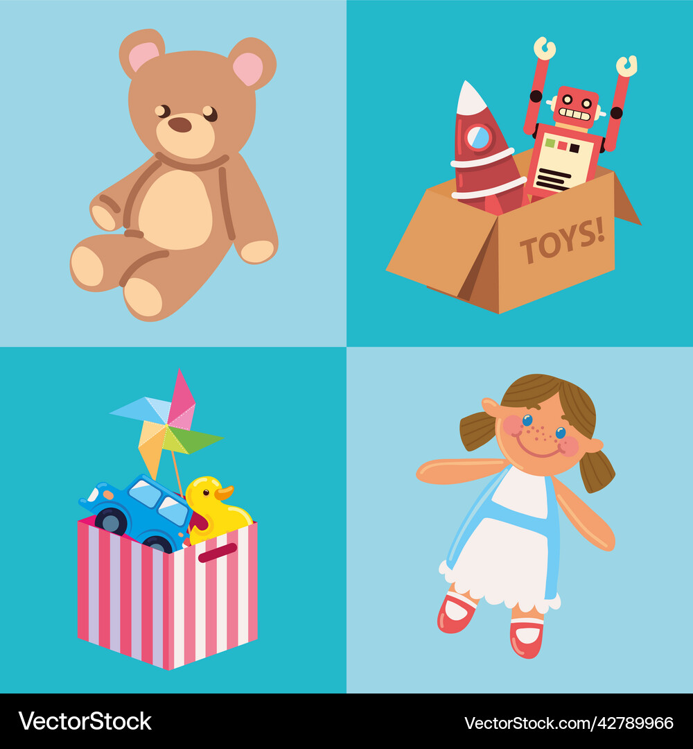 Set of toys box Royalty Free Vector Image - VectorStock