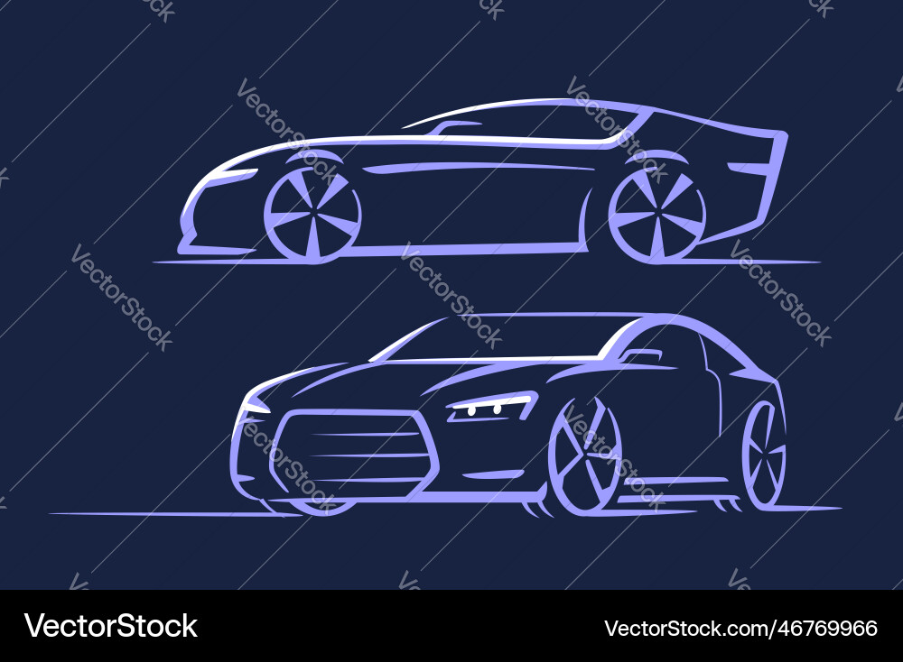 Sport car line side view auto silhouettes Vector Image