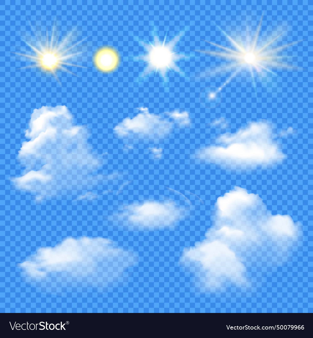 Sun and clouds set Royalty Free Vector Image - VectorStock Sun and clouds set Royalty Free Vector Image - VectorStock