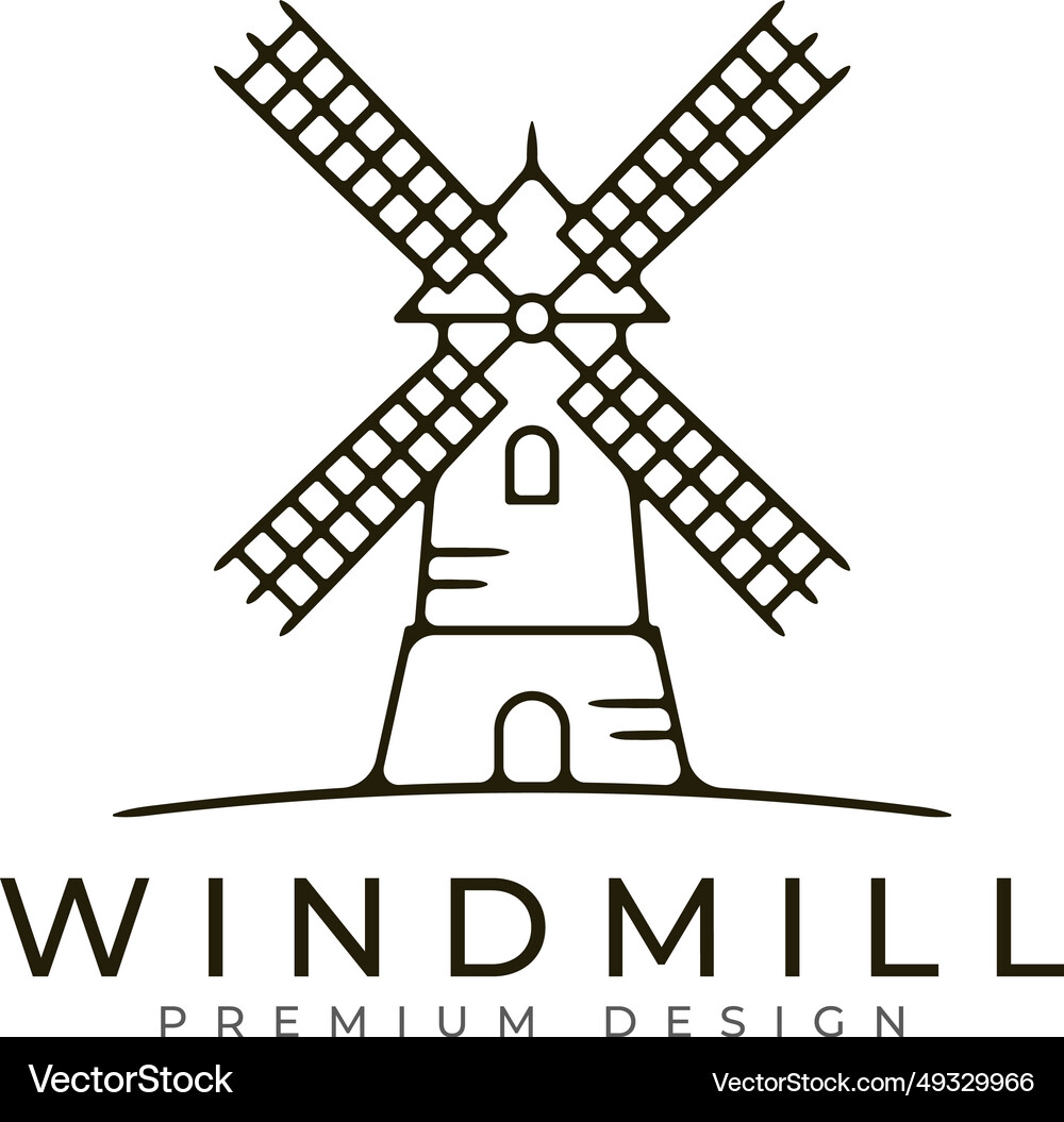 Windmill line art logo with minimalist design Vector Image