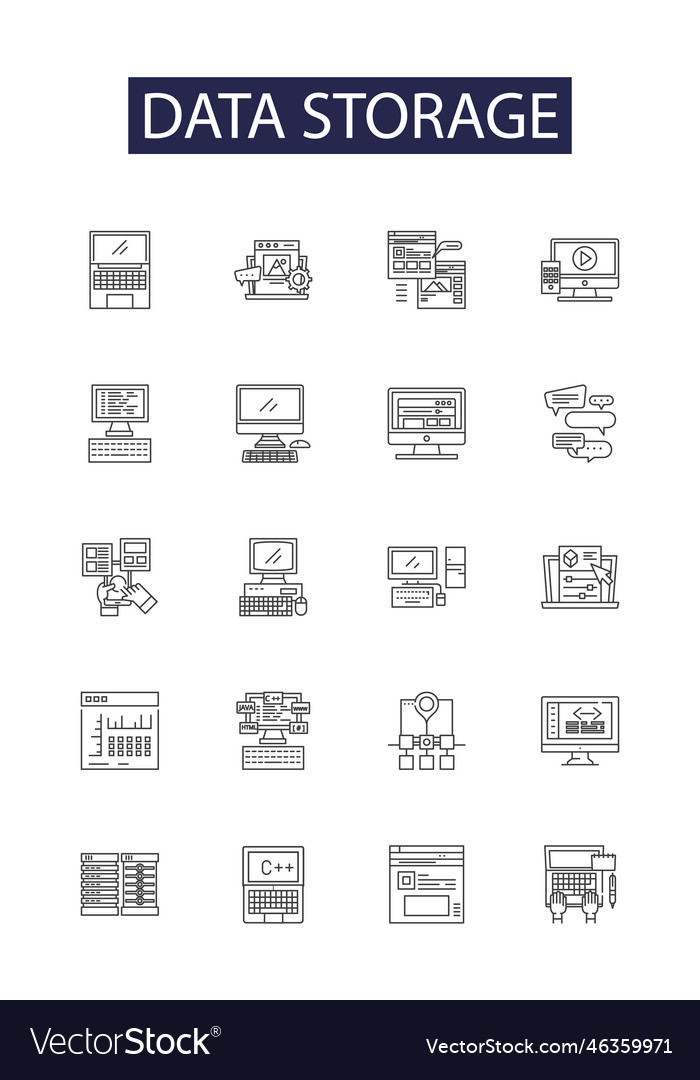 Data storage line icons and signs storage Vector Image