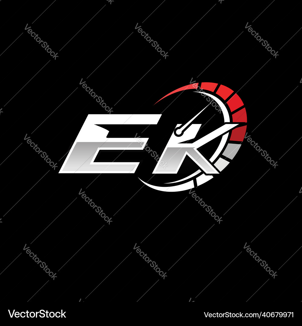 Ek logo letter speed meter racing style Royalty Free Vector