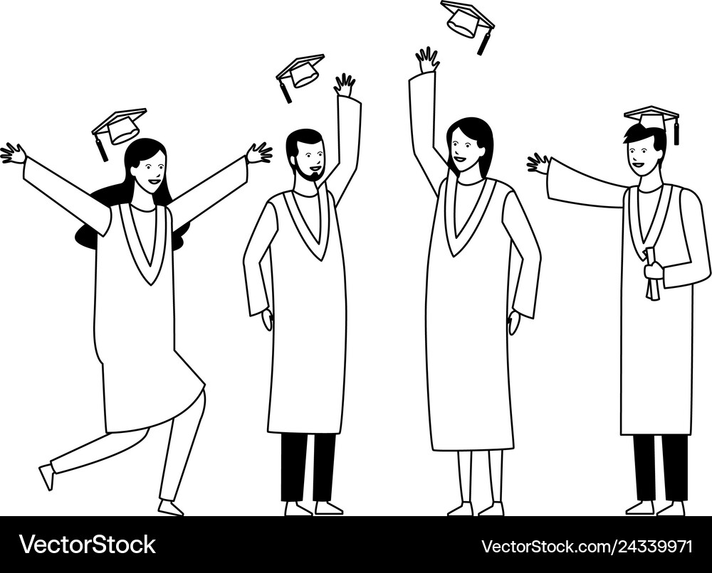 Graduation ceremony people black and white Vector Image