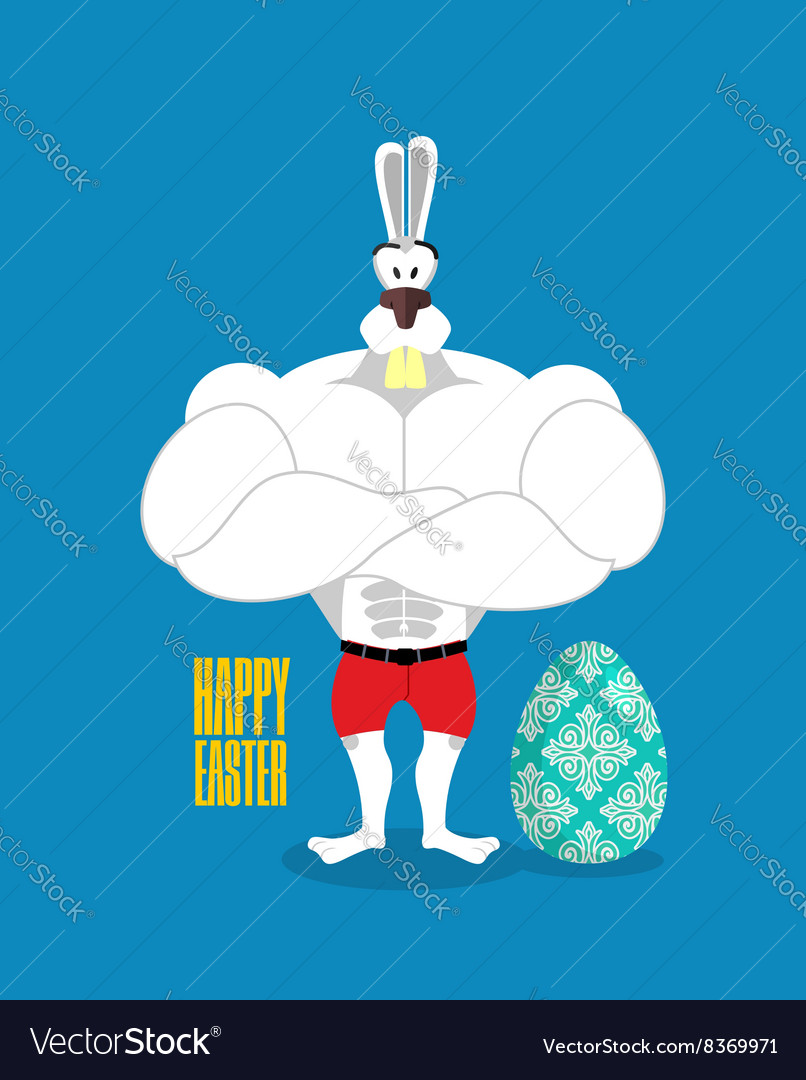 Happy easter powerful rabbit guards egg Royalty Free Vector