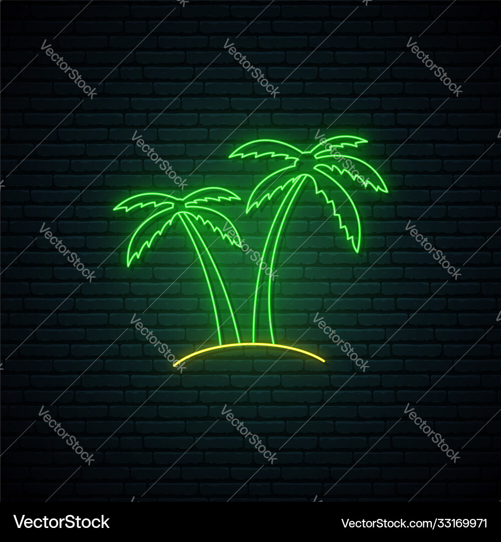 Neon palm sign glowing palm emblem Royalty Free Vector Image