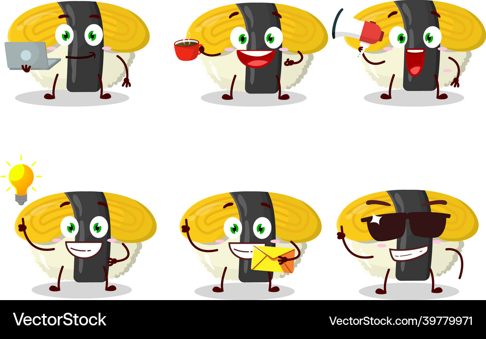 Tamago sushi cartoon character with various types Vector Image