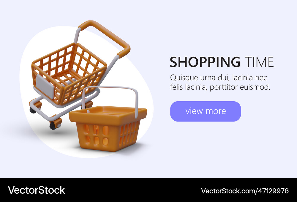 Big and small purchases 3d shopping basket Vector Image