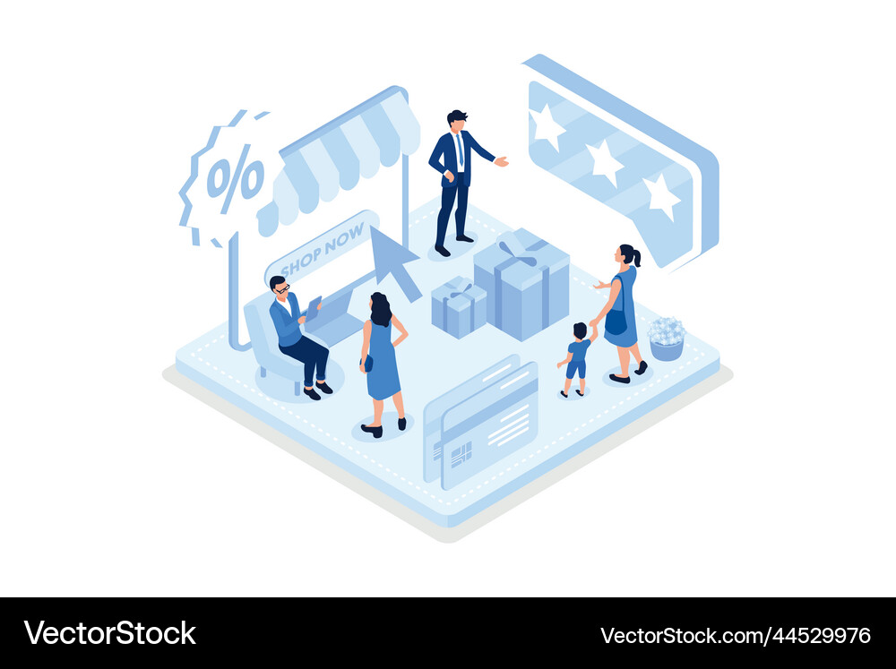 Character buying goods online on internet Vector Image