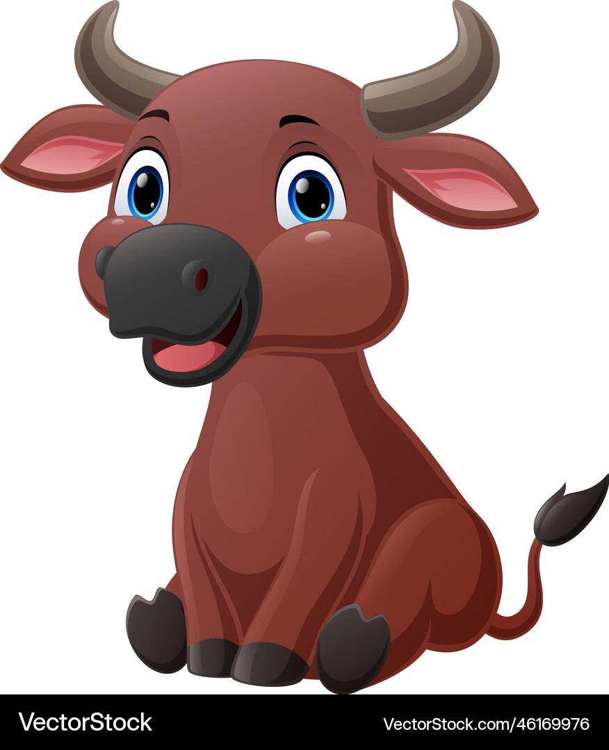 Cute little buffalo cartoon sitting Royalty Free Vector