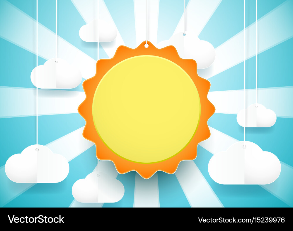 Cute sun and clouds background paper art Vector Image