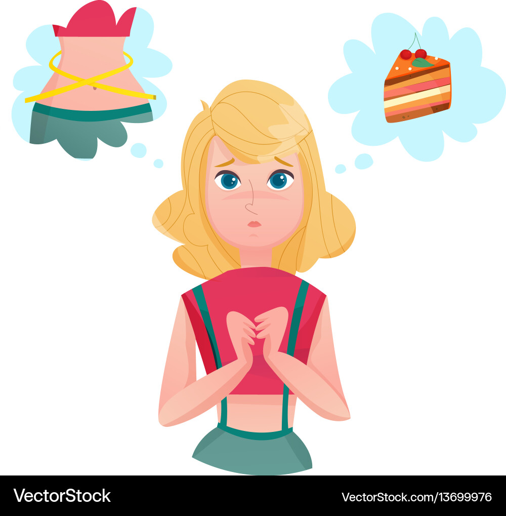 Dieting lining lady temptations cartoon character Vector Image