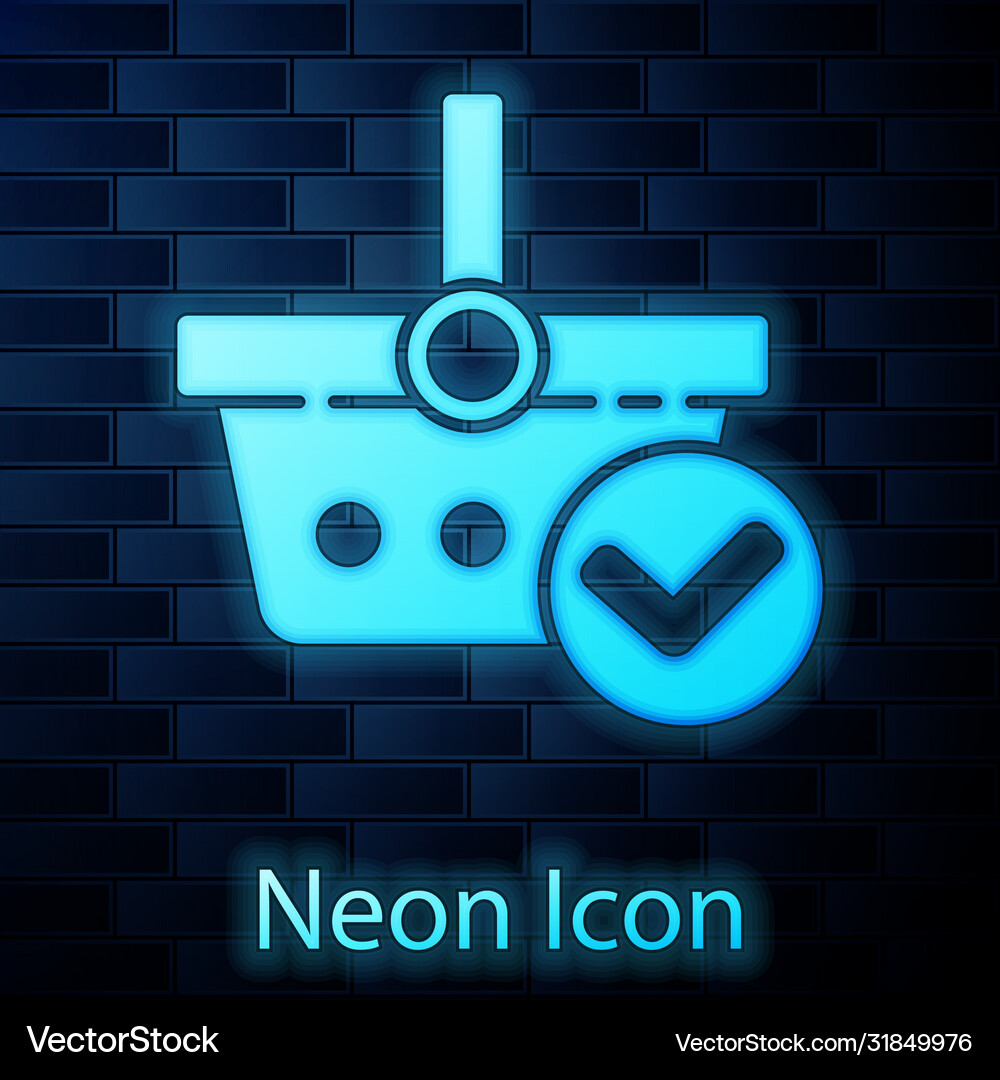 Glowing neon shopping basket with check mark icon Vector Image