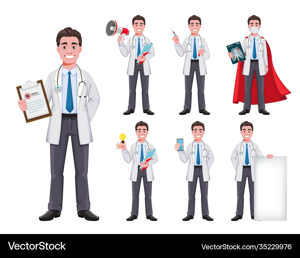 Handsome cheerful male doctor Royalty Free Vector Image