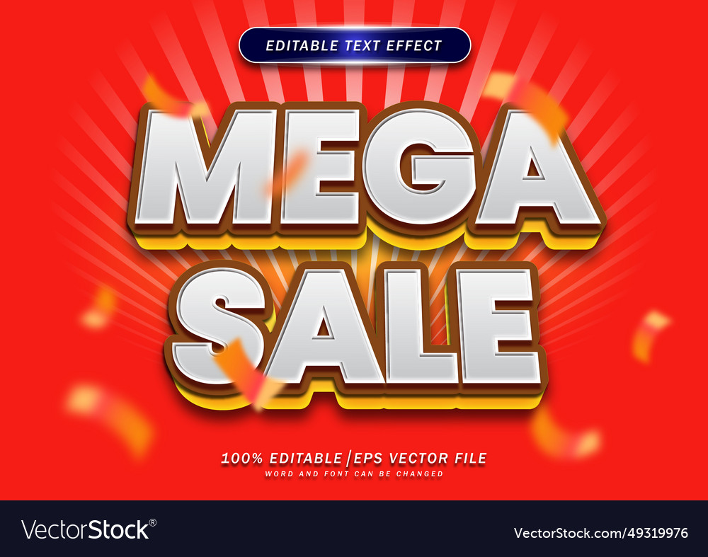 Mega sale text effect template and bold font Vector Image