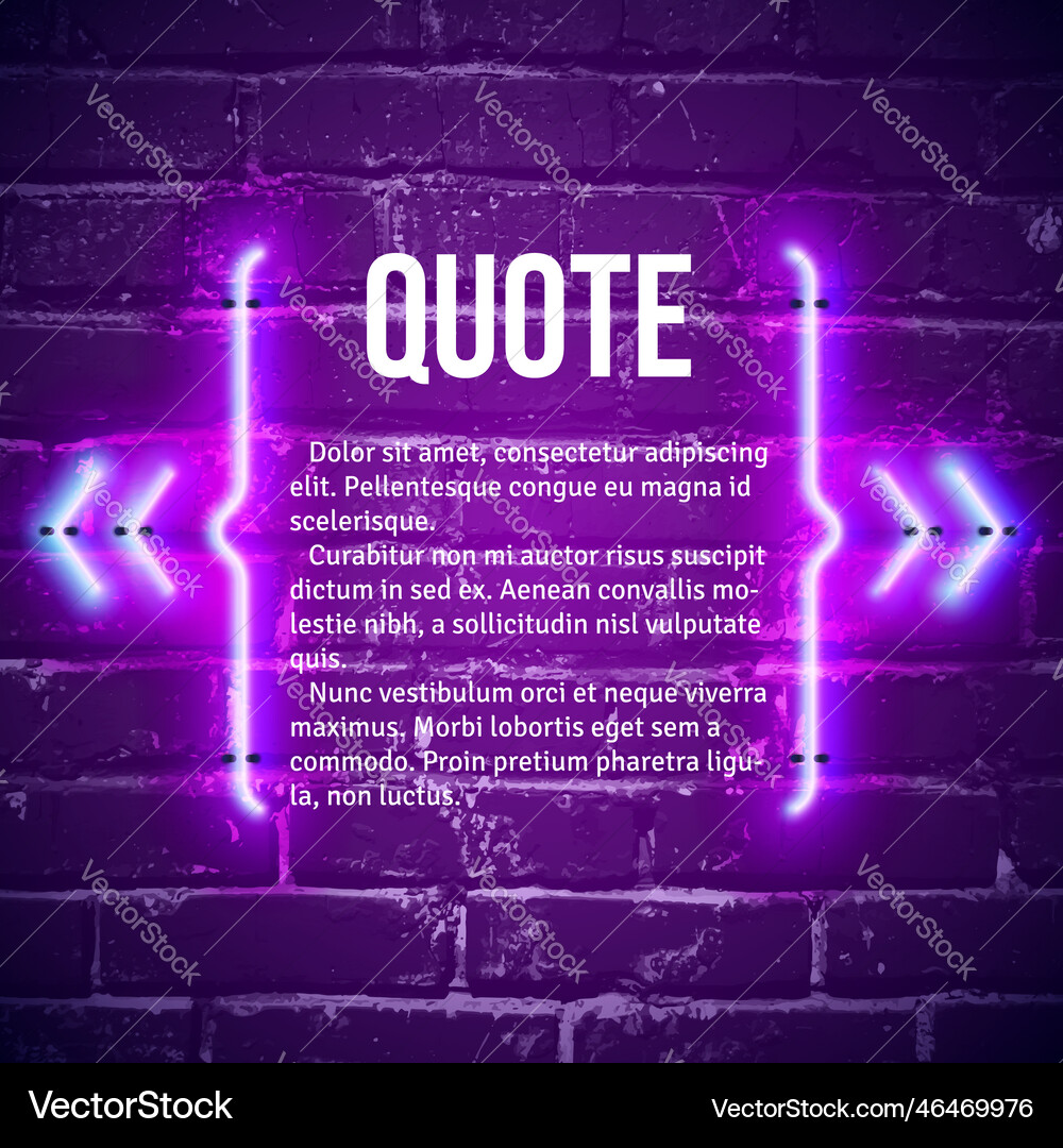 Retro neon glowing quote marks frame on the wall Vector Image