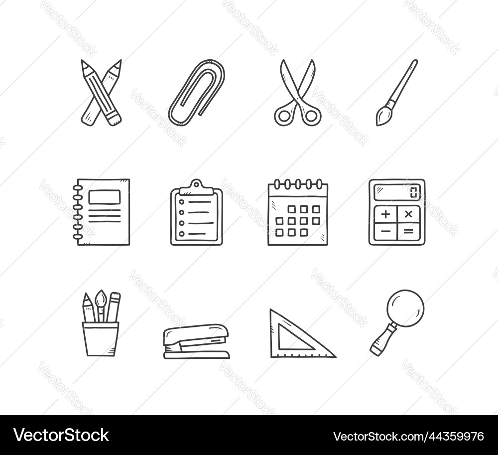 Stationery - hand drawn icons Royalty Free Vector Image