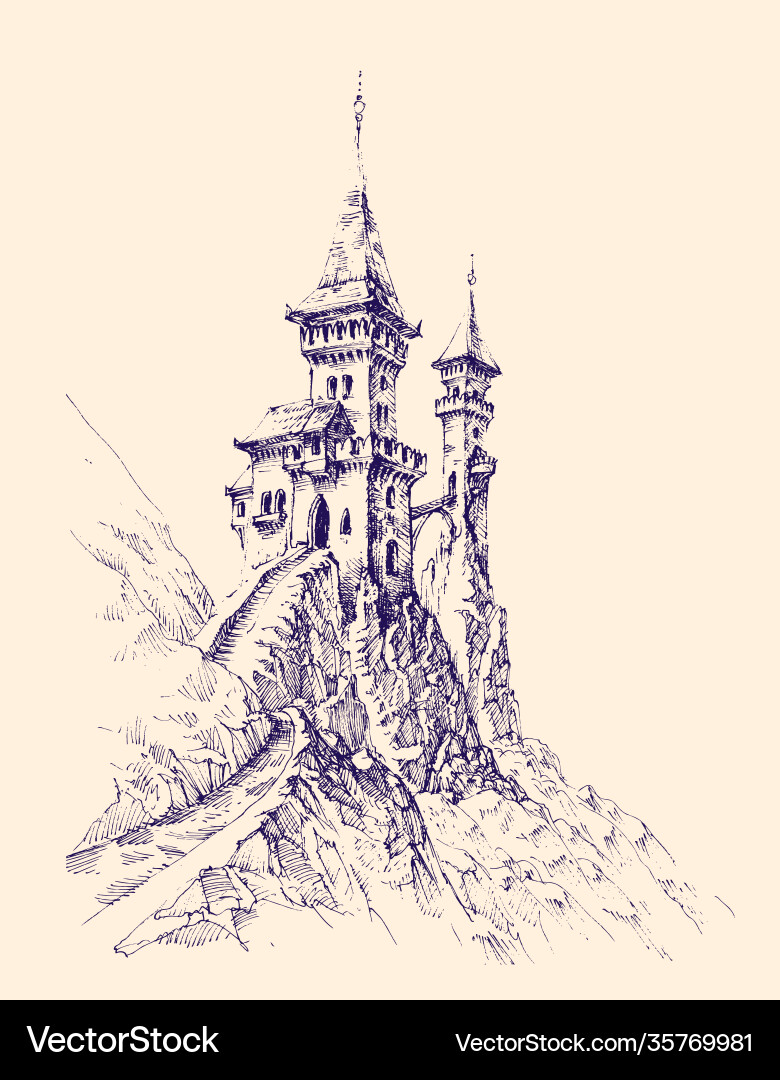 Beautiful castle with towers on top Royalty Free Vector