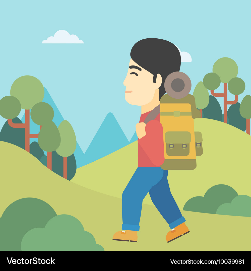 Man with backpack hiking Royalty Free Vector Image