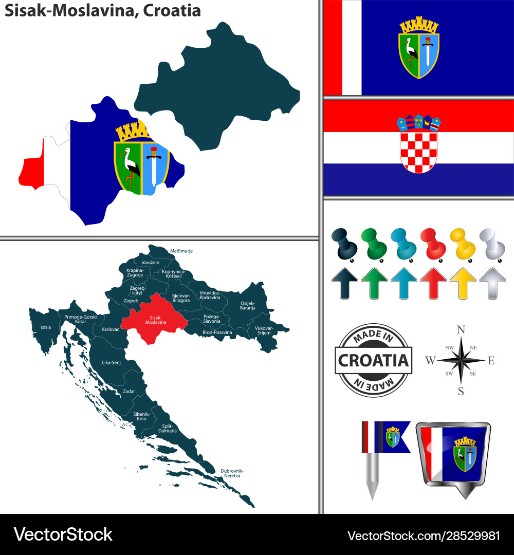 Map sisak moslavina croatia Royalty Free Vector Image
