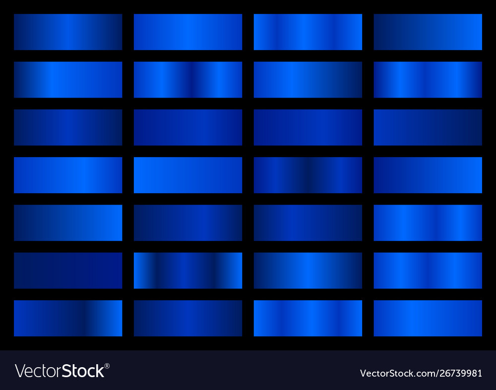 Set Blue Metallic Gradients Swatches Royalty Free Vector