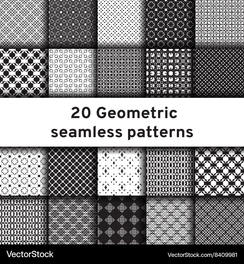 Set of 20 monochrome seamless patterns Royalty Free Vector