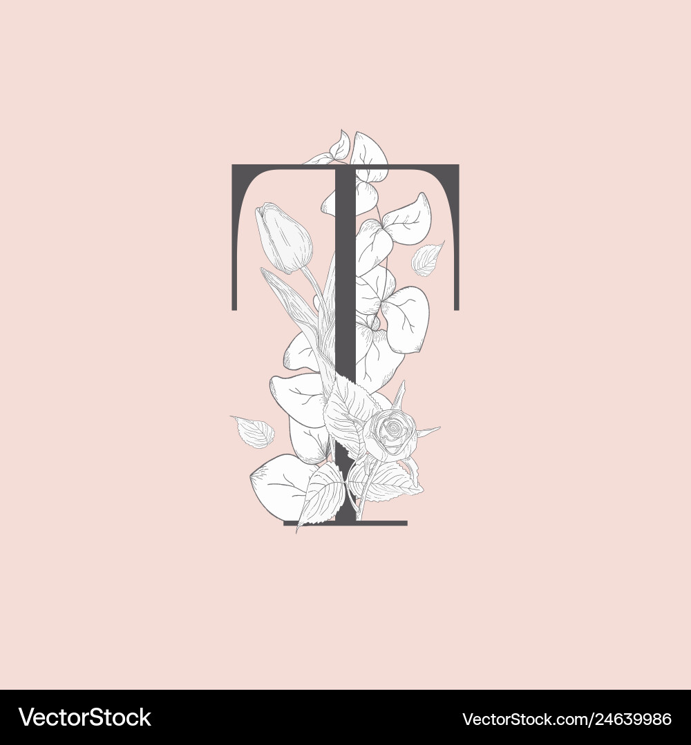 Blooming floral elegant t monogram and logo Vector Image