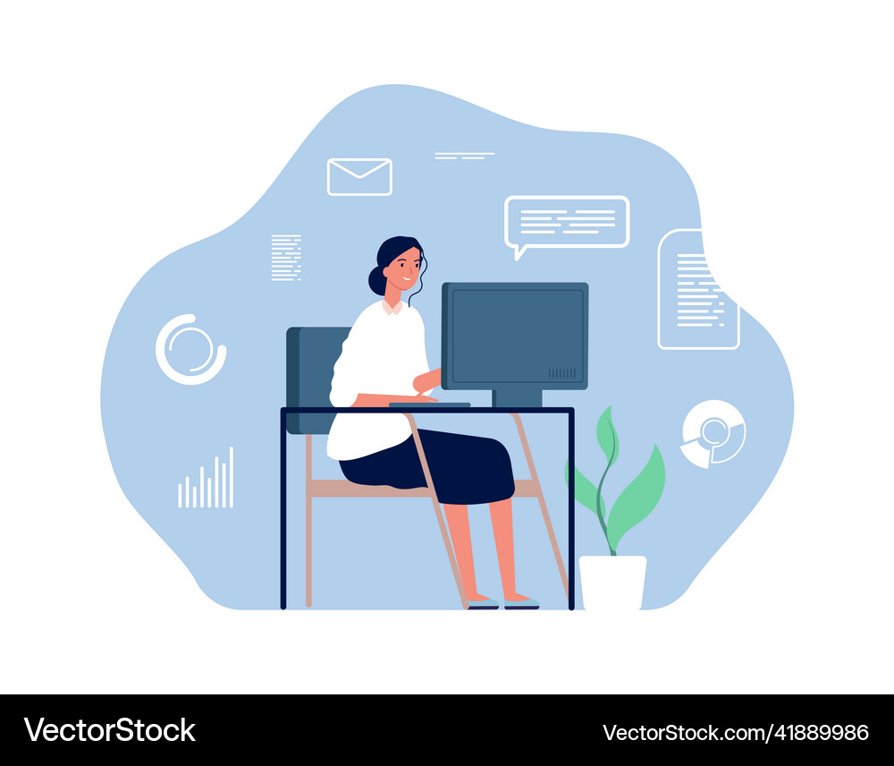 Computer worker woman sitting desk home workplace Vector Image